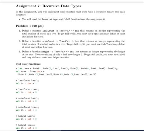 Assignment 7 Recursive Data Types In This