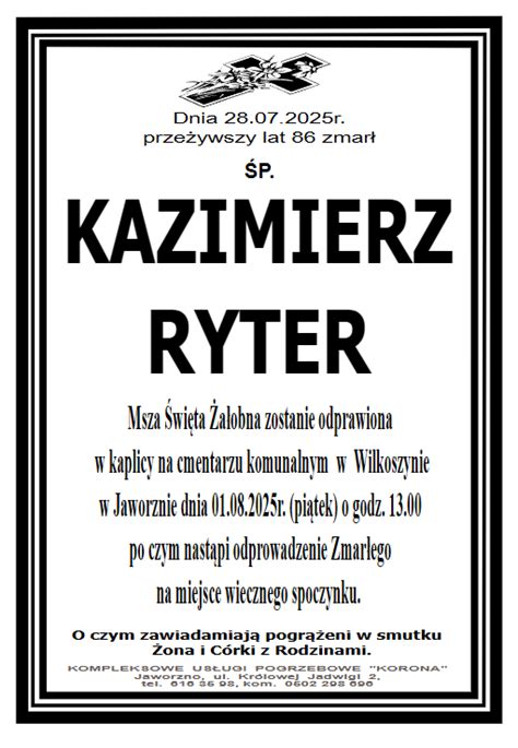 Śp Kazimierz Ryter Nekrolog