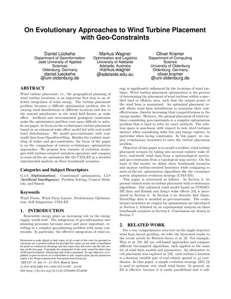 PDF On Evolutionary Approaches To Wind Turbine Placement With Geo Constraints