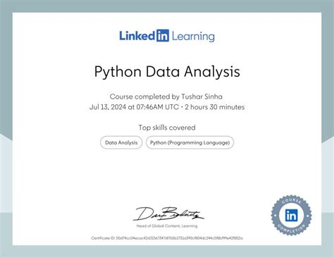 Just Finished The Course “python Data Analysis” Tushar Sinha