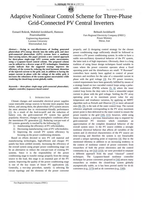 Pdf Adaptive Nonlinear Control Scheme For Three Phase Grid Connected Pv Central Inverters