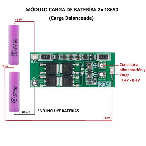 Módulo Cargador 2 Baterías 18650 2s 20a Balanceada Bms Electroart