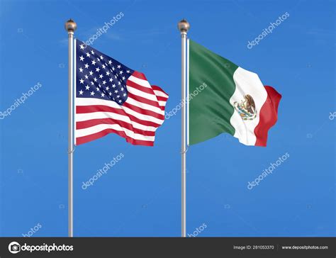 United States America Mexico Thick Colored Silky Flags America Mexico