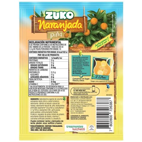 Polvo Para Preparar Bebida Zuko Naranjada Piña 15 G Walmart