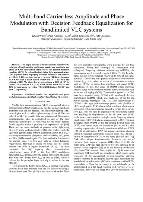 PDF Multi Band Carrier Less Amplitude And Phase Modulation With Decision Feedback Equalization