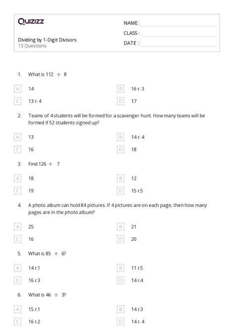 50 Division With Two Digit Divisors Worksheets For 4th Class On Quizizz Free And Printable