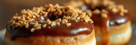 Decadent Chocolate Donuts Topped With Crunchy Nuts On A Rustic Wooden