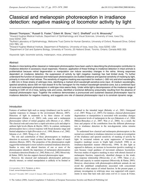 Pdf Classical And Melanopsin Photoreception In Irradiance Detection