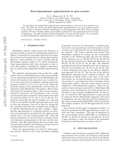 Pdf Born Oppenheimer Approximation In Open Systems