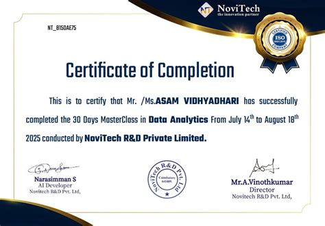 Completed 30 Day Data Analytics And Ai Training Program With