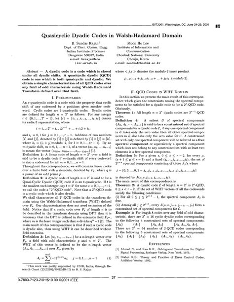 Pdf Quasicyclic Dyadic Codes In Walsh Hadamard Domain