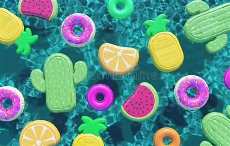 Summer Swimming Pool Full Of Fun Pool Floats Overhead View Stock