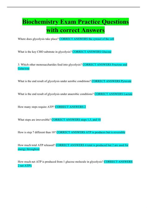 Biochemistry Exam Practice Questions With Correct Answers