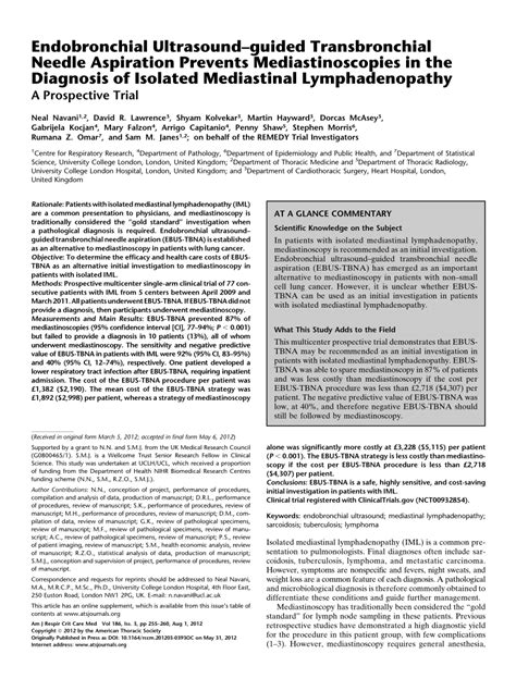 Pdf Endobronchial Ultrasound Guided Transbronchial Needle Aspiration