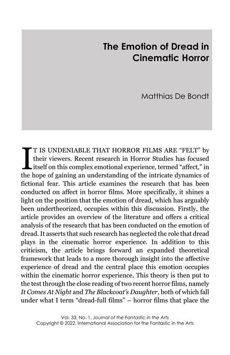 Pdf The Emotion Of Dread In Cinematic Horror