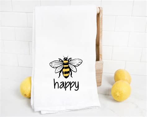 Bee Tea Towel Honeybee Kitchen Towel Bee Happy Dish Towel Etsy