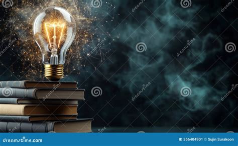 Illuminating Knowledge A Light Bulb On Books Symbolizing The Intersection Of Creativity And