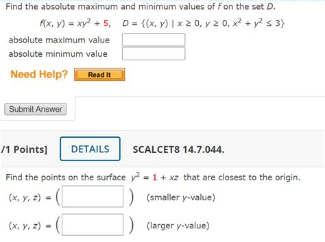 Solved Find The Absolute Maximum And Minimum Values Of F On