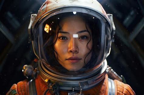 Asian Female Astronaut Person Helmet Human Premium Ai Generated Image