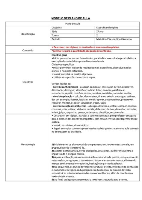 Grátis Modelo De Plano De Aula Word 1 Material Claro E Objetivo Em