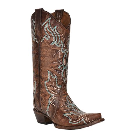 Circle G By Corral Ladies Brown Inlay And Turquoise Embroidered Western