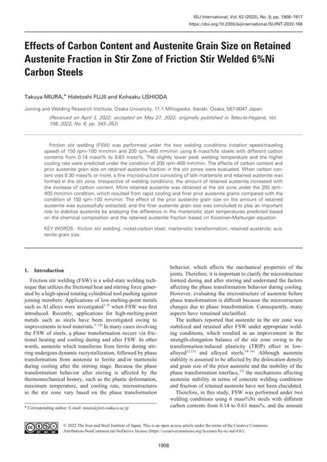 Pdf Effects Of Carbon Content And Austenite Grain Size On Retained Austenite Fraction In Stir