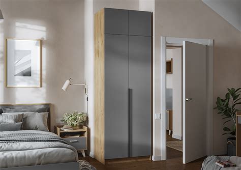 Купить Шкаф 2 х ств Лион ШК 01 с антресолью АН 01 Графит серый Дуб крафт золотой Стендмебель