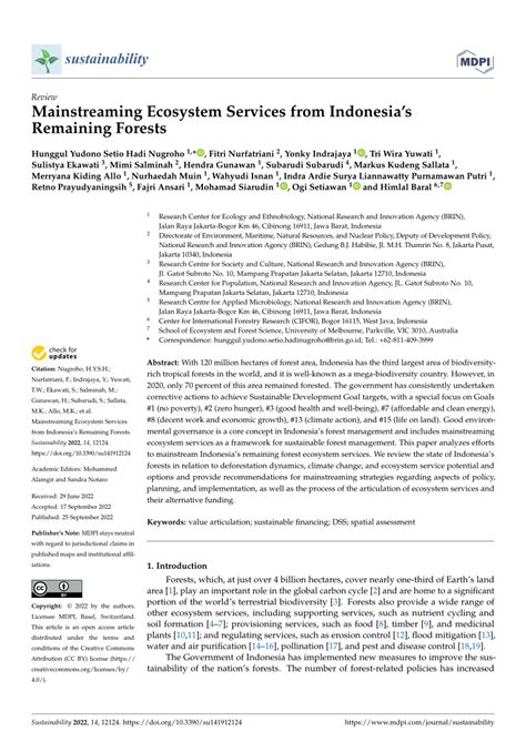 Pdf Mainstreaming Ecosystem Services From Indonesias Remaining Forests
