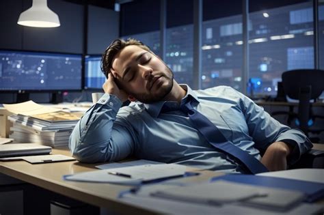 Premium Photo Photo Of A Man Tired From Work Sleeping At His Desk In The Office Generated With Ai
