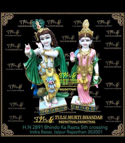 Multicolor Painted White Marble Lord Radha Krishna Statue For