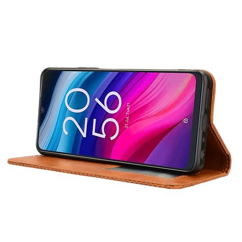 For Tcl G Magnetic Buckle Retro Texture Leather Phone Case Brown Alexnld Com