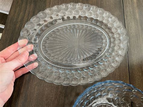 Sapphire Blue Bubble Glass Platter And Large Bowl Lovely Light Blue