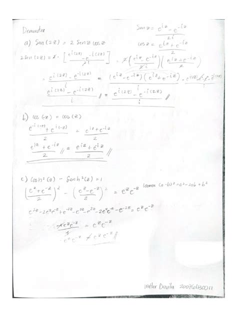 Prueba Variable Compleja Identidades Trigonometricas Pdf