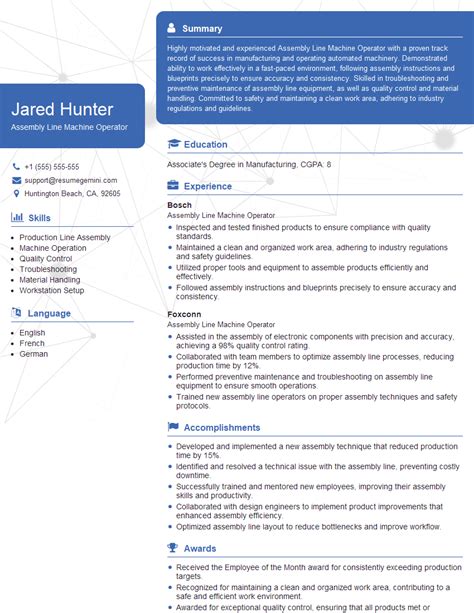 Top 10 Questions For Assembly Line Machine Operator Interview Resumegemini Online Resume Builder