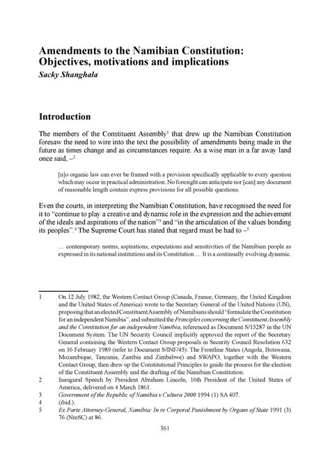 Amendments Of The Constitution Amendments To The Namibian Constitution Objectives
