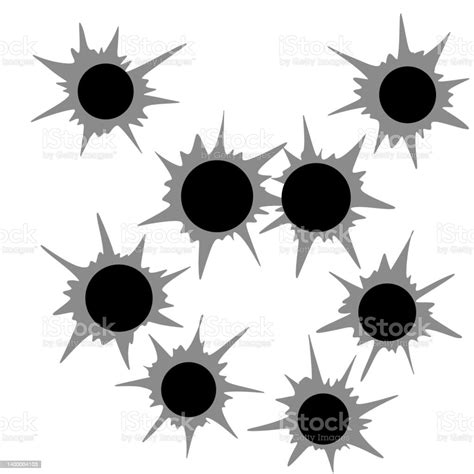 Bullet Holes Torn Of Gunshot Hitting The Wall Template Of Shooting