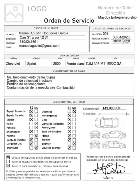 Modelo De Orden De Servicio En Word Kkel