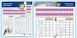 Year Summer Games Code Breaker Activity Sheet