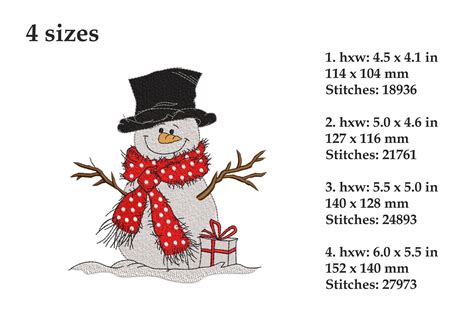 Snowman Embroidery Design Christmas Embroidery File 4 Sizes Etsy