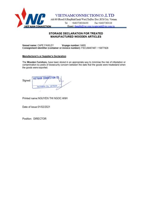 Storage Declaration Possas1338 Pdf