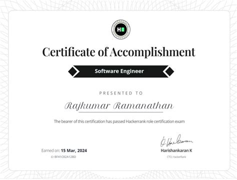 Passed Hackerrank Software Engineering Exam Rajkumar Ramanathan