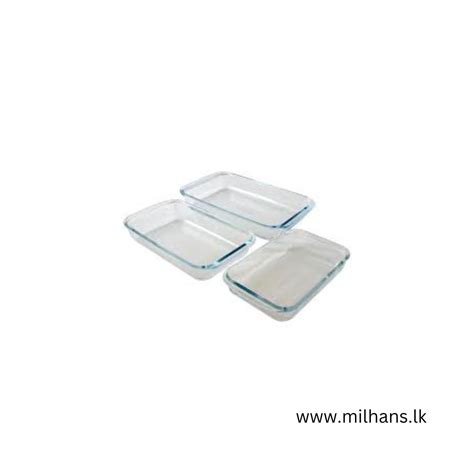 Oven Proof 3pc Rectangular Glass Casseroles Set Milhans