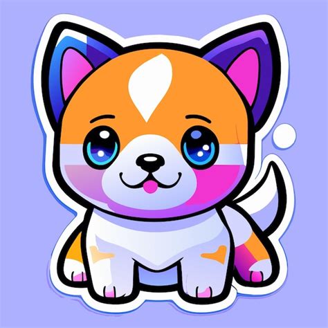 Premium Vector Puppy Sticker Adorable Neon Algorithm Art Contour Vector White Background Detailed