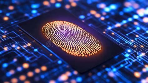 Golden Fingerprint On Circuit Board Digital Identity Cybersecurity Concept Technology