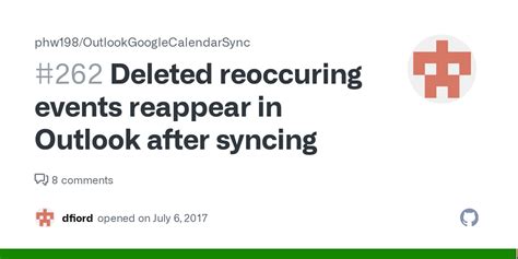 Deleted Reoccuring Events Reappear In Outlook After Syncing · Issue 262 · Phw198