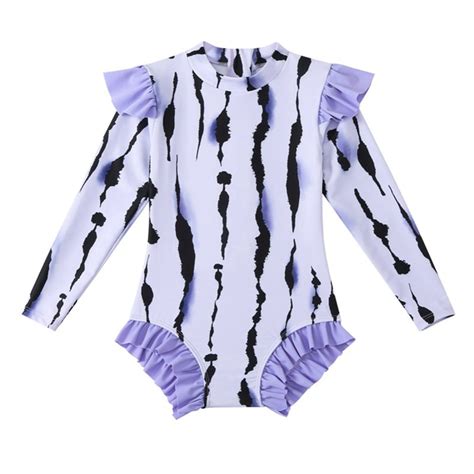Bullpiano Girls One Piece Swimsuit Long Sleeve Rash Guard Swimwear