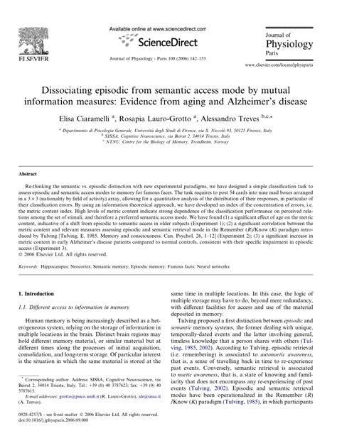 Pdf Dissociating Episodic From Semantic Access Mode By Mutual