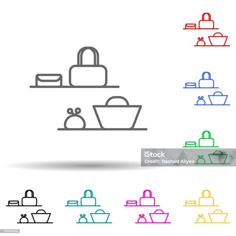 Vetores De Balcão Com Sacos Ícone Estilo Multi Cor Linha Fina Simples