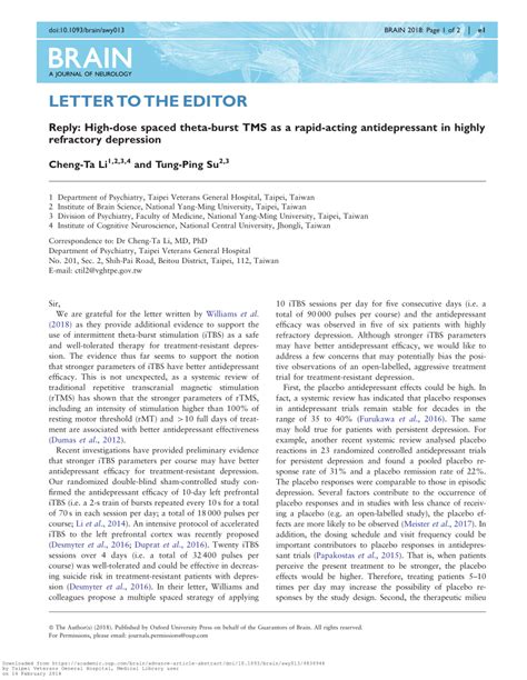 Pdf Reply High Dose Spaced Theta Burst Tms As A Rapid Acting