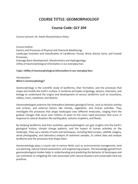 Gly 204 Lecture Note Pdf Geomorphology Landscape